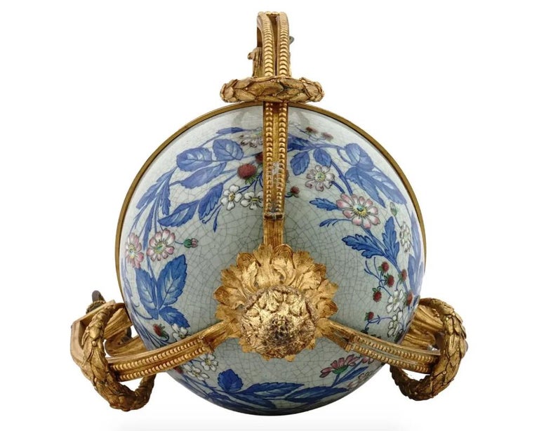 Antique French Gilt Bronze Porcelain Chandelier For Sale at 1stDibs