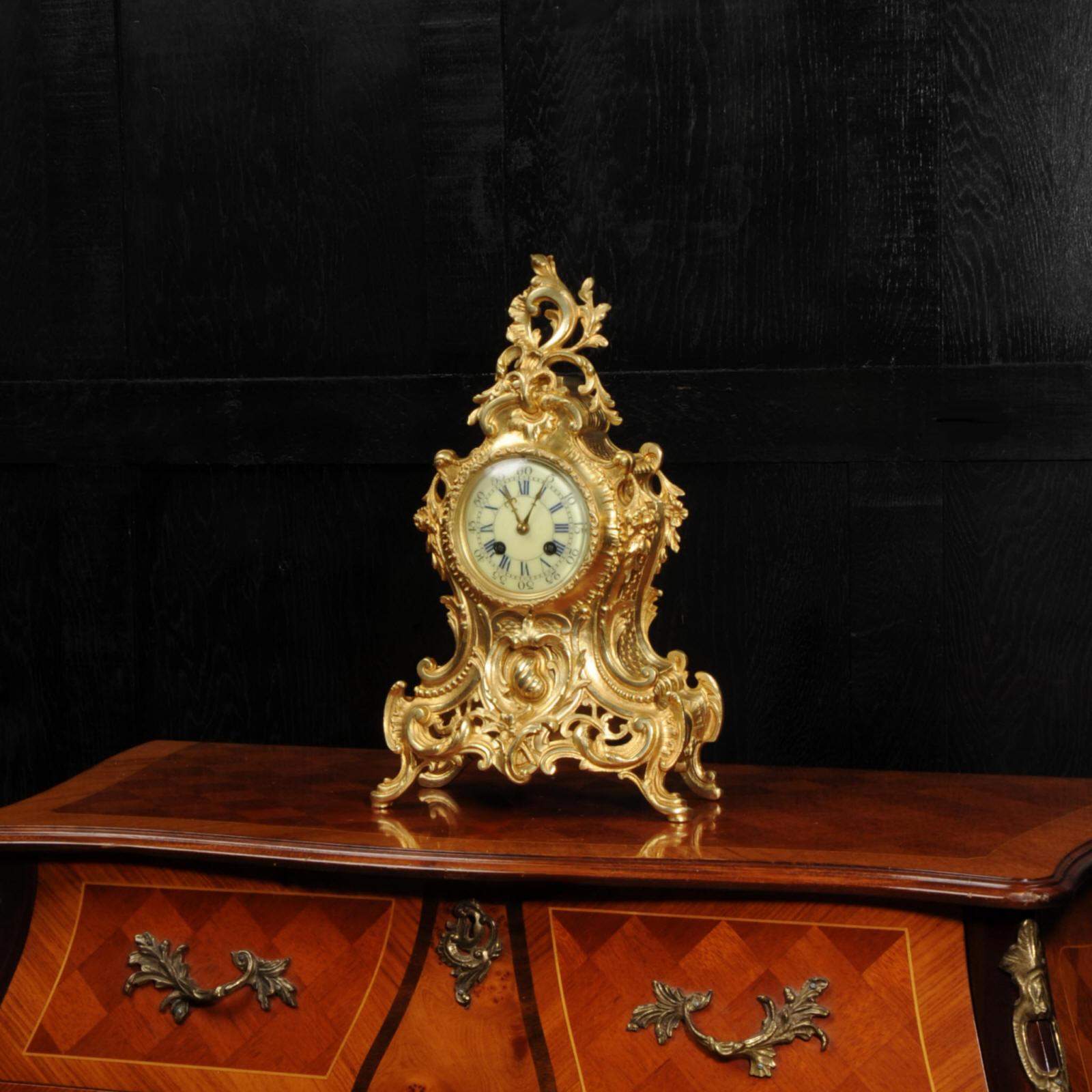 Antique French Gilt Bronze Rococo Clock by Vincenti For Sale at 1stDibs