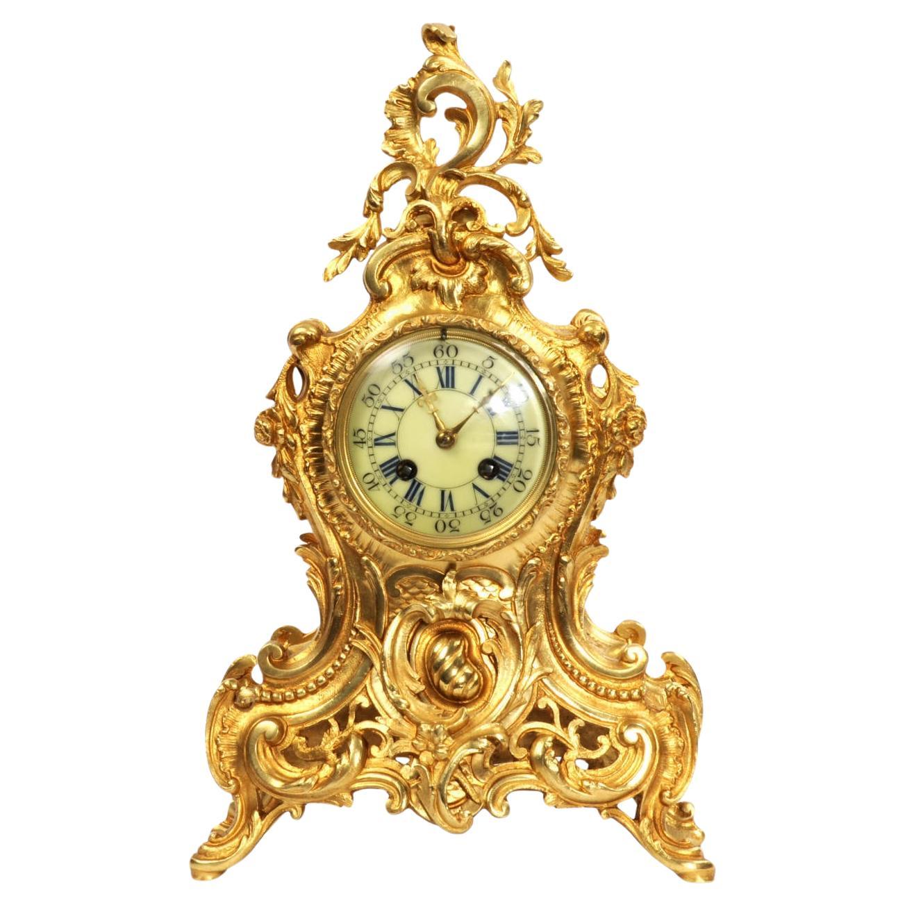 Antique French Gilt Bronze Rococo Clock by Vincenti For Sale at 1stDibs