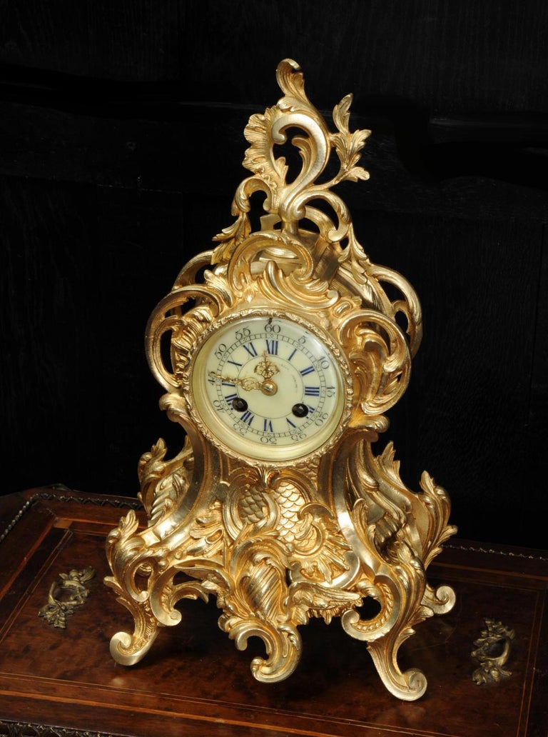 Antique French Gilt Bronze Rococo Clock, circa 1880 at 1stDibs