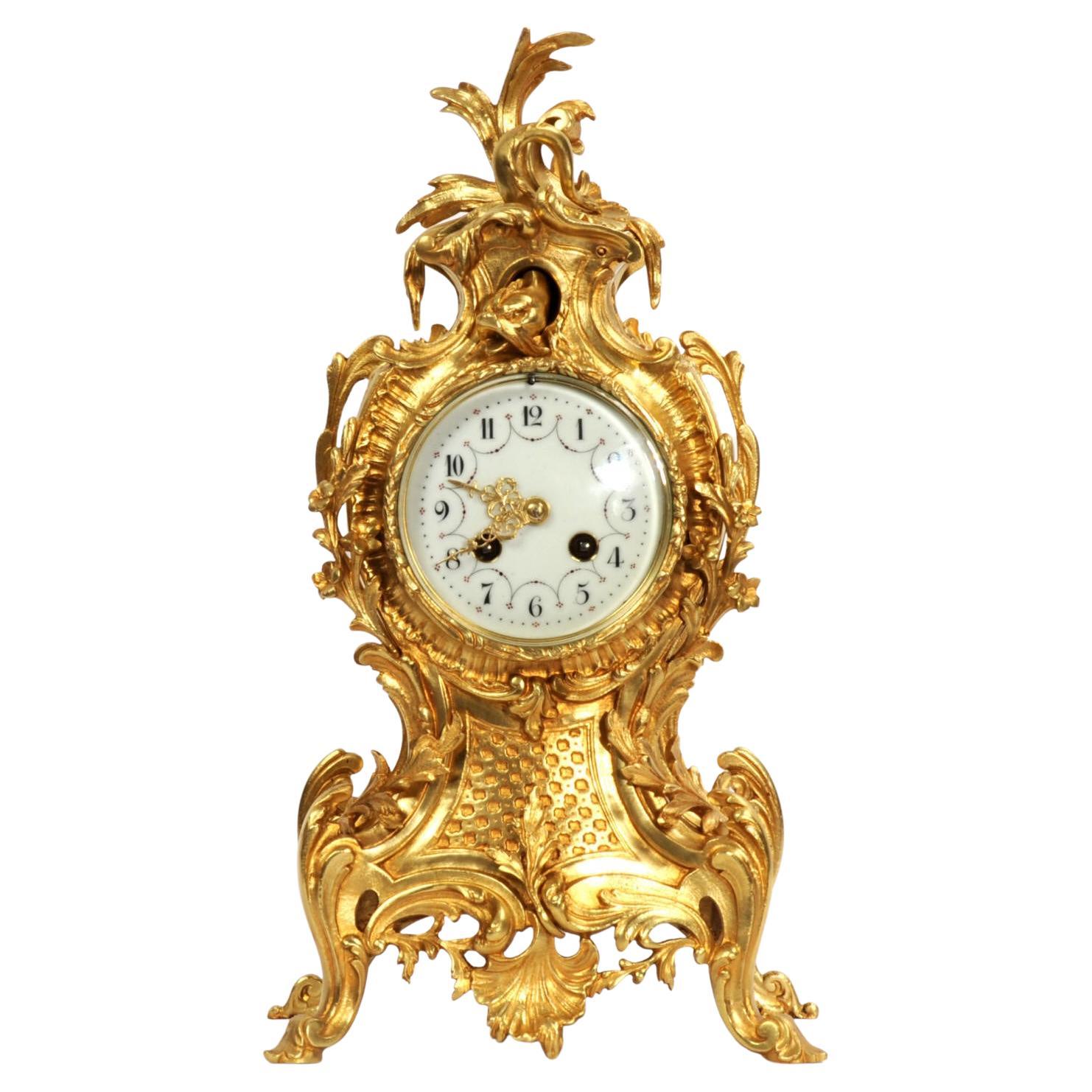 Early French Rococo Porcelain Boudoir Clock, Silk Suspension Movement ...