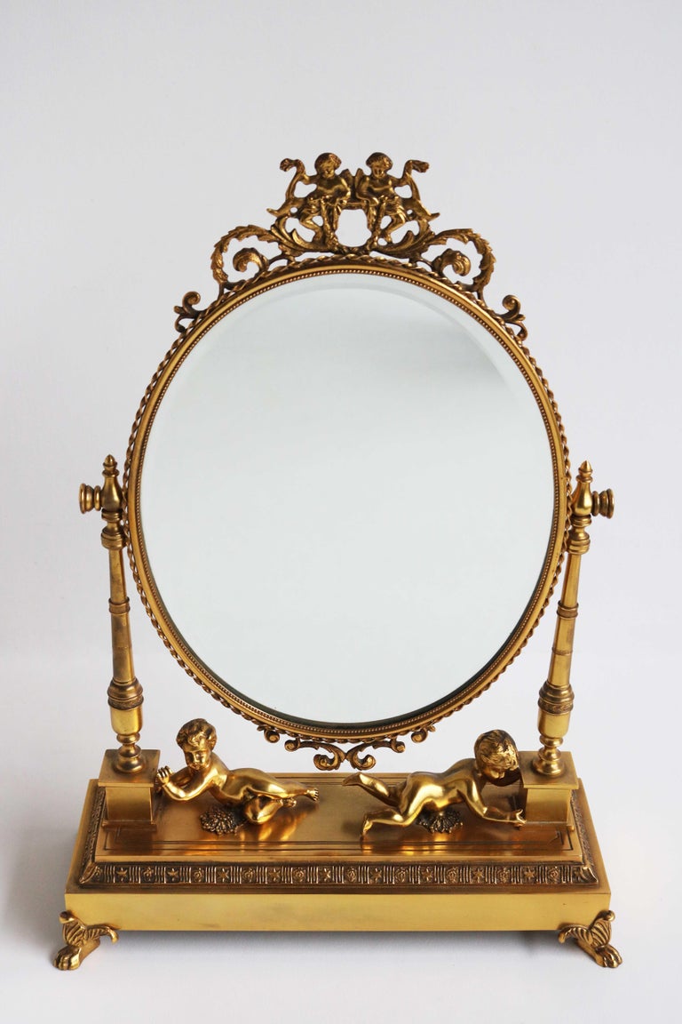 Antique Gilt Bronze Vanity Table Mirror Oval Mirror and Cherubs, circa ...