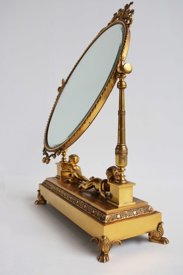 Antique Gilt Bronze Vanity Table Mirror Oval Mirror and Cherubs, circa ...