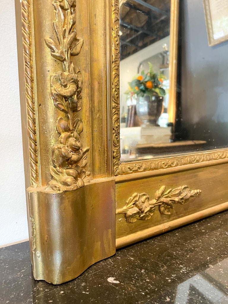 Antique French Gilt Mirror with Floral Detail For Sale at 1stDibs