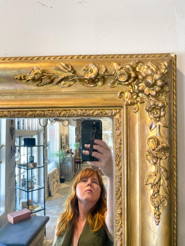 Antique French Gilt Mirror with Floral Detail For Sale at 1stDibs