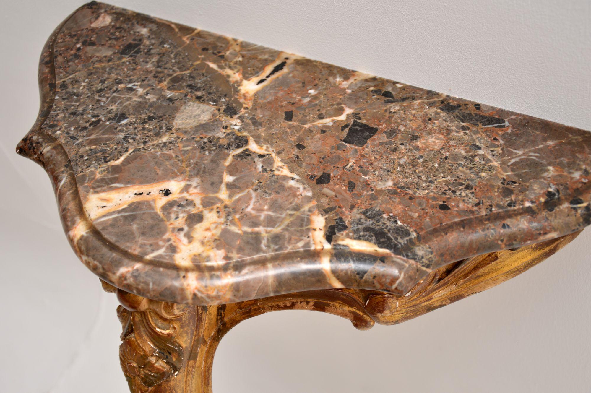 Antique French Gilt Wood Marble Top Console Table For Sale at 1stDibs