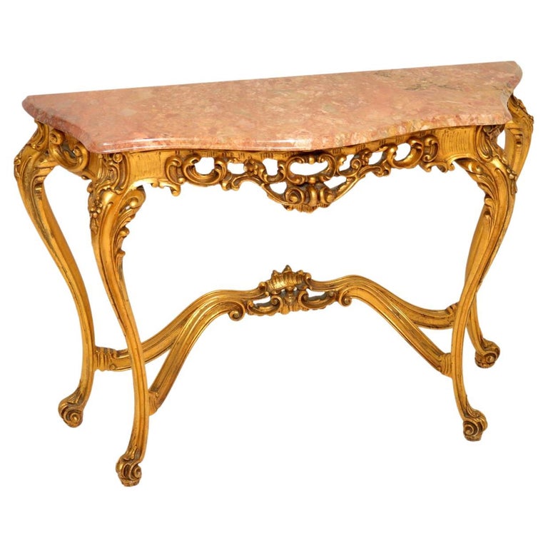 Antique French Gilt Wood Marble Top Console Table For Sale at 1stDibs