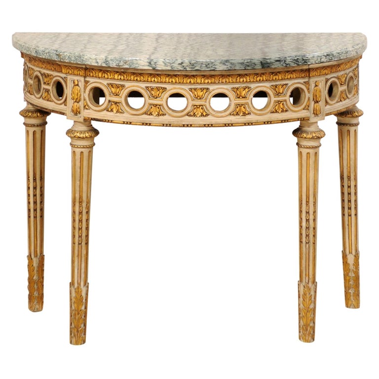 Antique French Giltwood Demilune Table with Pierce Carved Skirt and ...