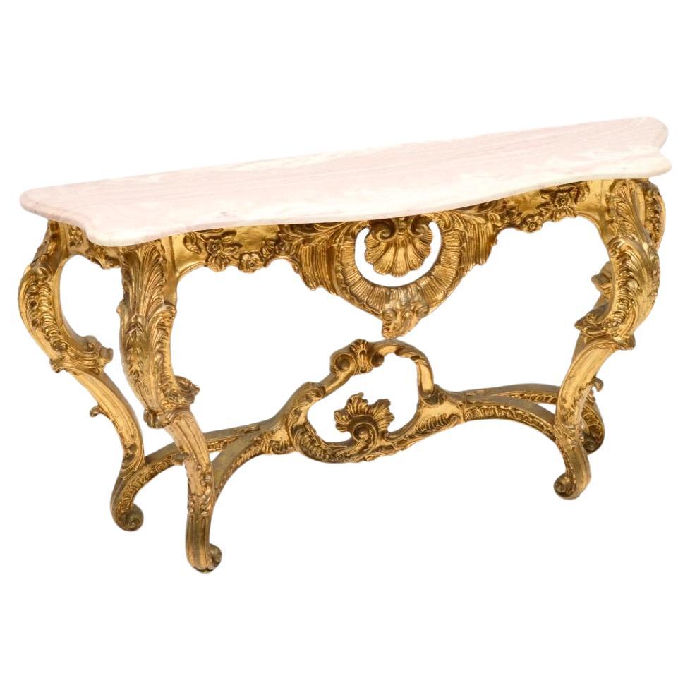 Antique French Giltwood Marble Top Console Table For Sale at 1stDibs