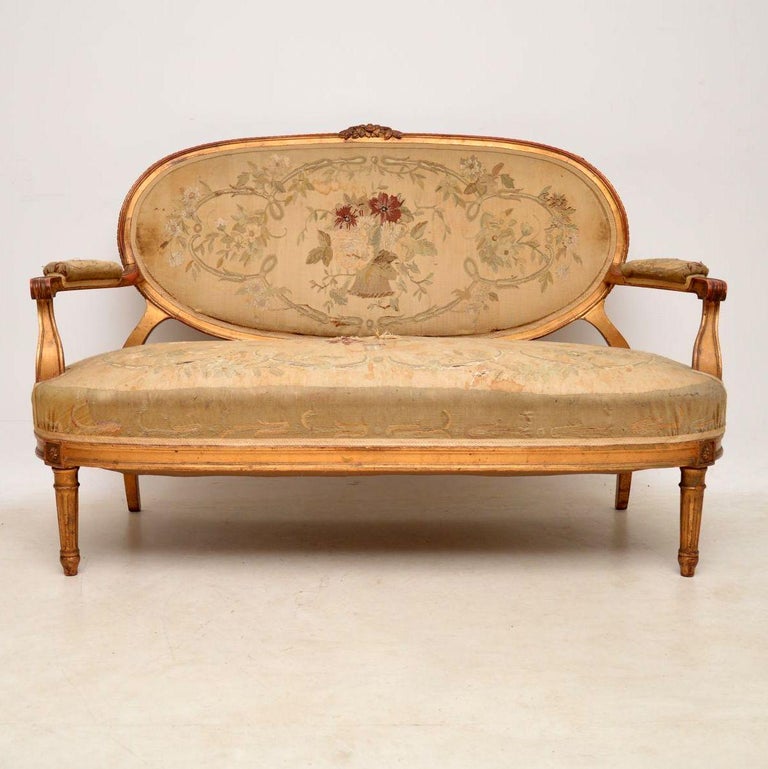 Antique French Giltwood Salon Sofa at 1stDibs | antique french sofa