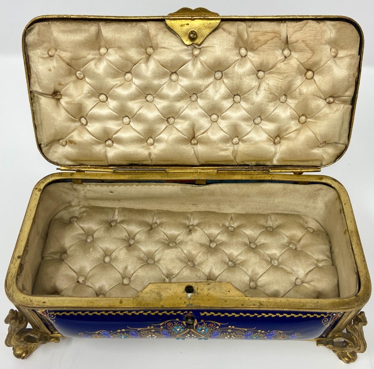 Antique French Gold Bronze and Blue Enameled Porcelain Jewel Box, Circa ...