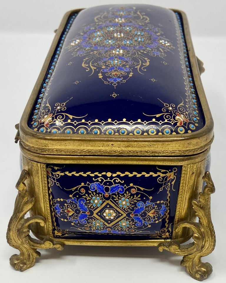 Antique French Gold Bronze and Blue Enameled Porcelain Jewel Box, Circa ...