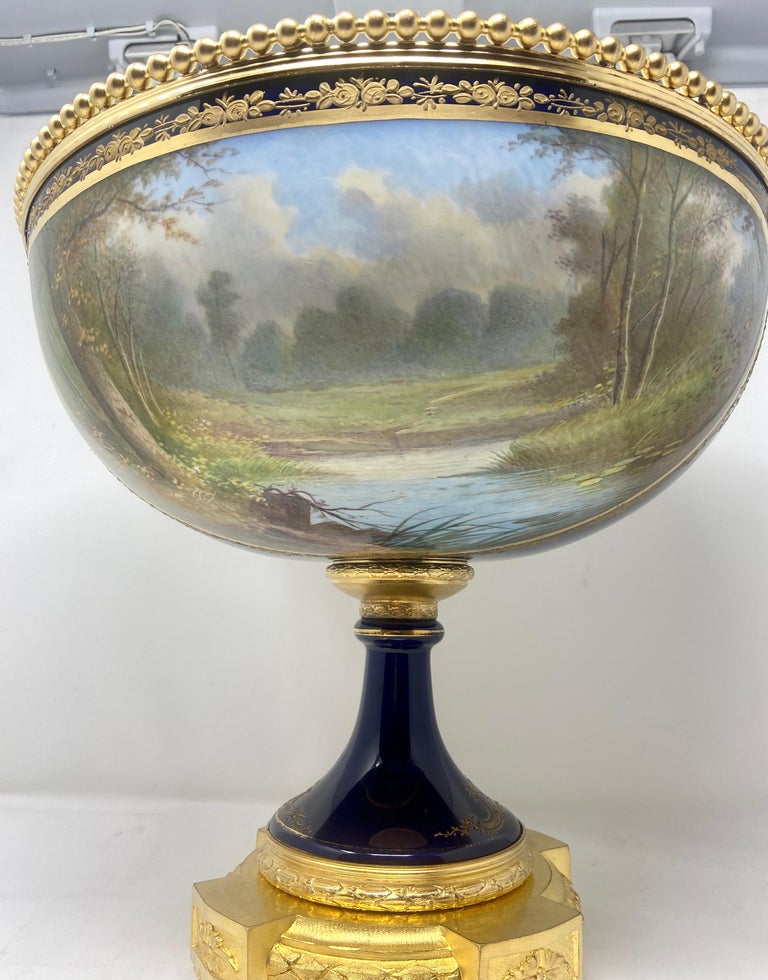 Antique French Gold Bronze and Cobalt Blue Sevres Porcelain Centerpiece ...