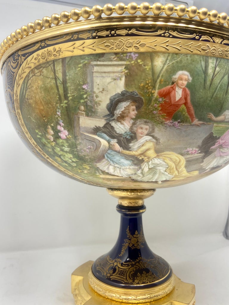 Antique French Gold Bronze and Cobalt Blue Sevres Porcelain Centerpiece ...