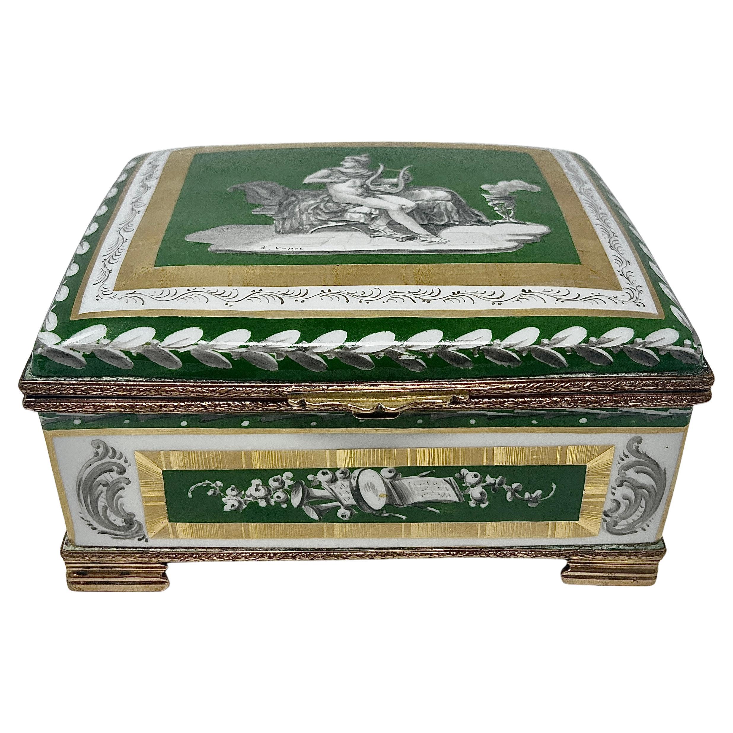 Antique French Gold Bronze Mounted Green and White Porcelain Jewel Box ...