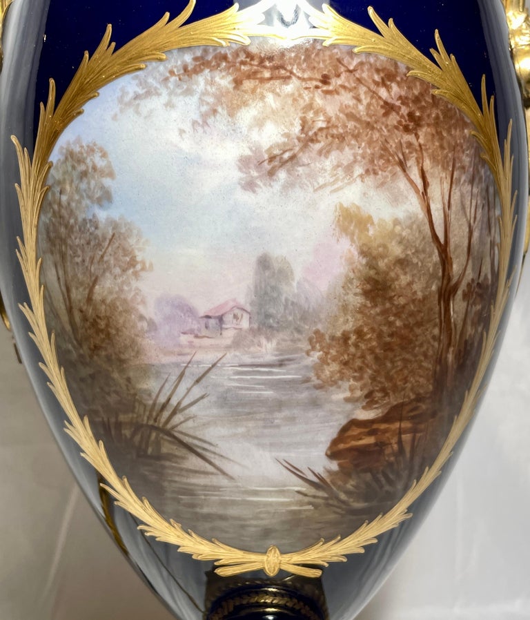 Antique French Gold Encrusted Cobalt Sèvres Porcelain Urn Converted to ...