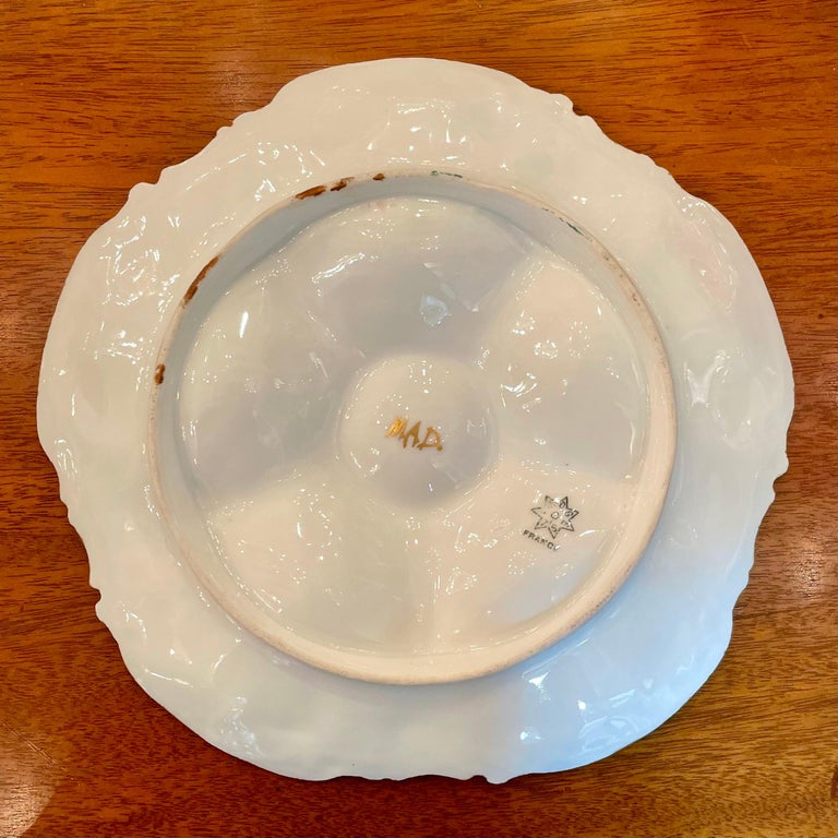 Antique French Gold and Ivory Limoges Porcelain Wave Pattern Oyster ...