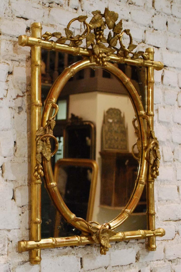 Antique French Gold Leaf Gilt Faux Bamboo Mirror with Oval Center ...