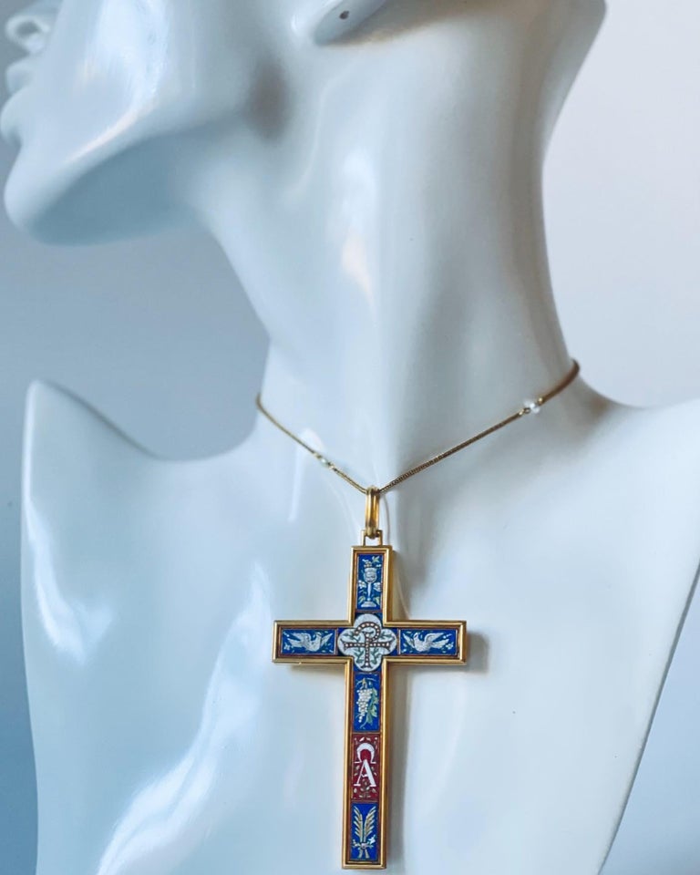 Antique French Gold Micromosaic Cross Pendant, circa 1870 For Sale at ...