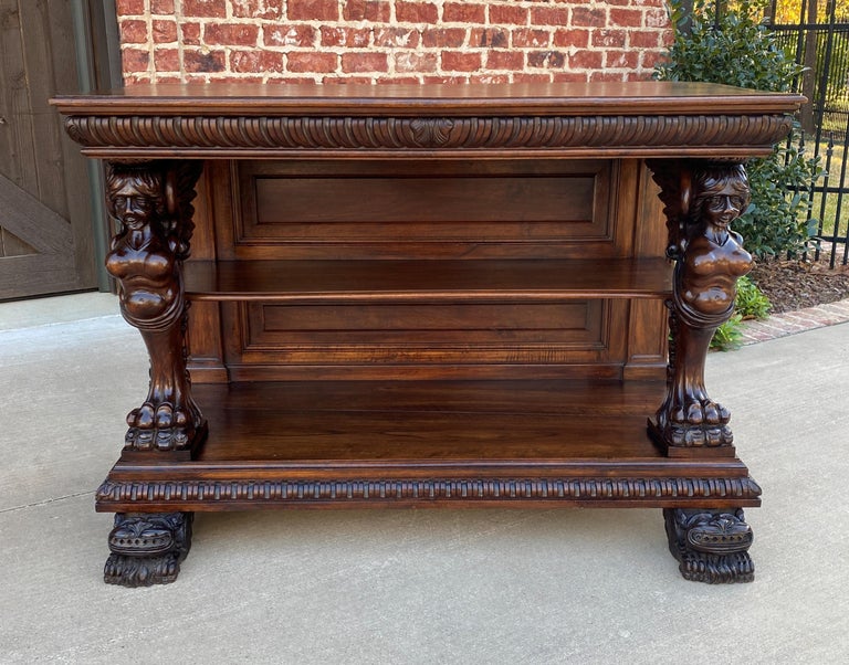 Antique French Gothic Console Table Server Sideboard 2-Tier Walnut ...