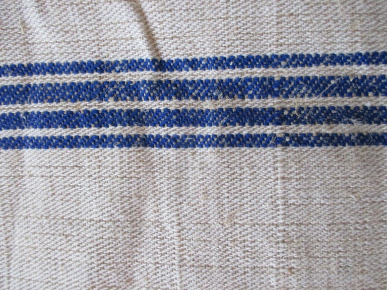 Antique French Grain Sack with Blue and Red Stripes For Sale at 1stDibs