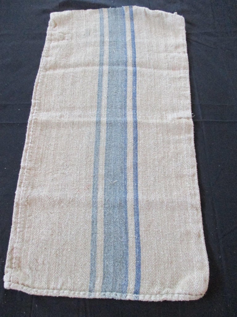 Antique French Grain Sack with Faded Blue and Natural Stripes For Sale ...