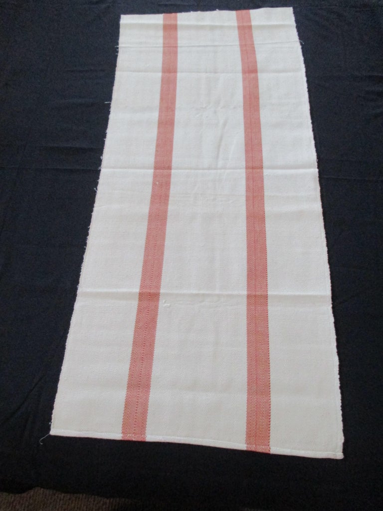 Antique French Grain Sack with Parallel Orange and Natural Stripes For ...
