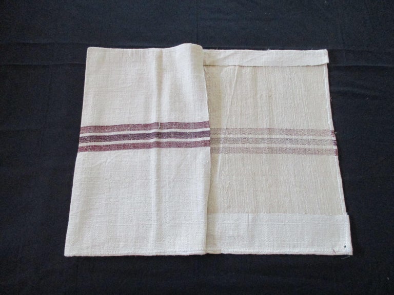 Antique French Grain Sack with three Brown Light and Dark Brown Woven ...
