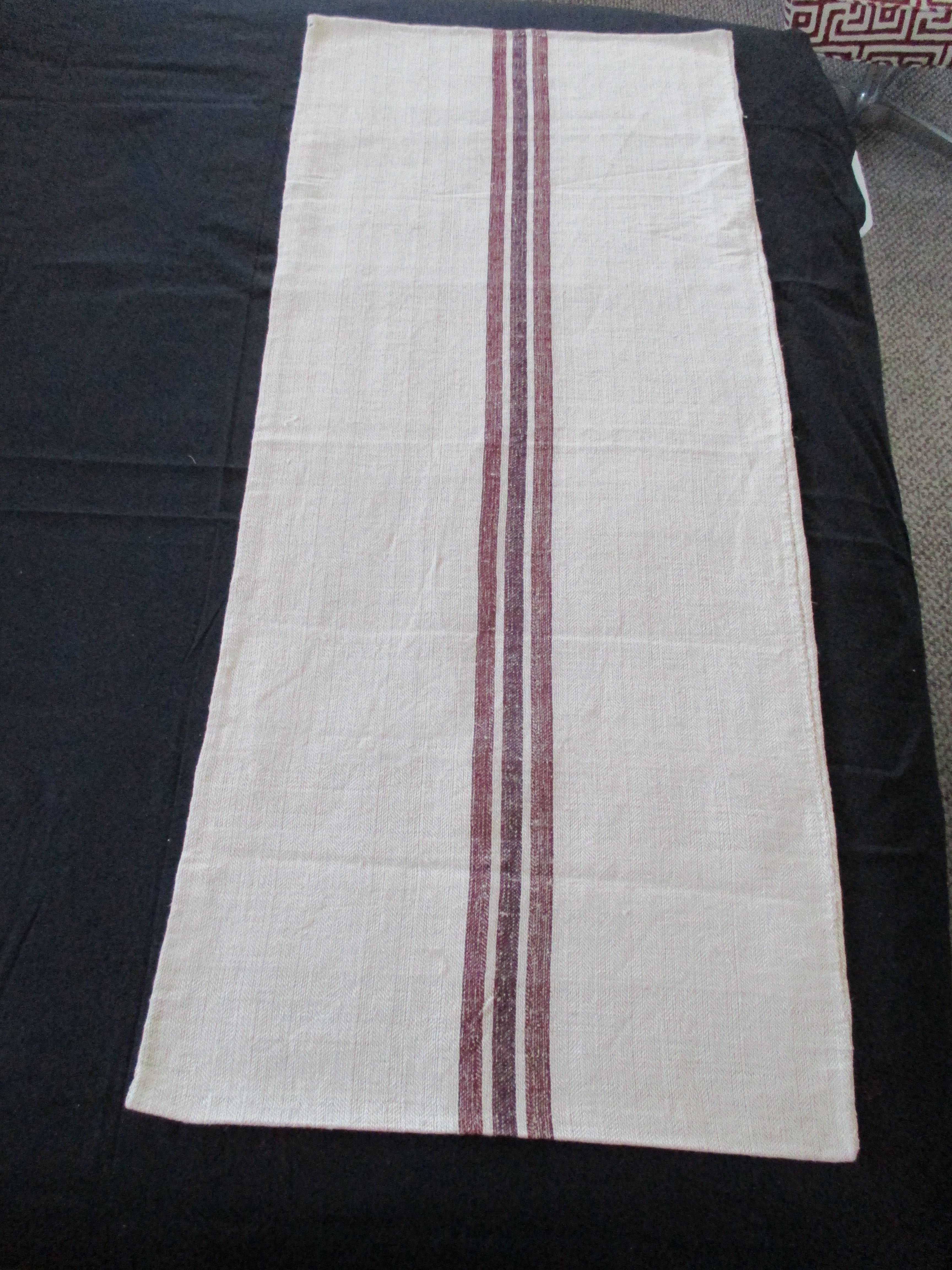 Linen Grain Sack with Brown Woven Stripes Textile For Sale at 1stDibs