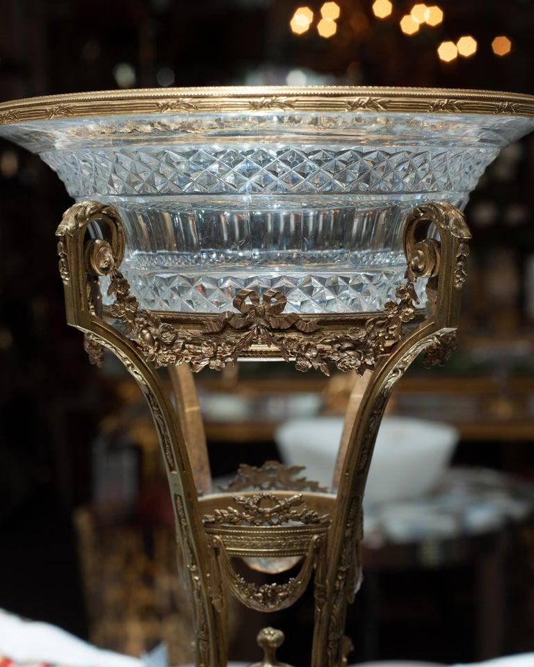 Antique French Grand Cut Crystal Compote / Bowl with Bronze Footed Base ...