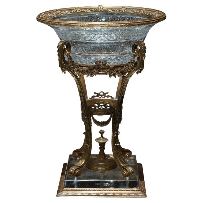 Antique French Grand Cut Crystal Compote / Bowl with Bronze Footed Base ...