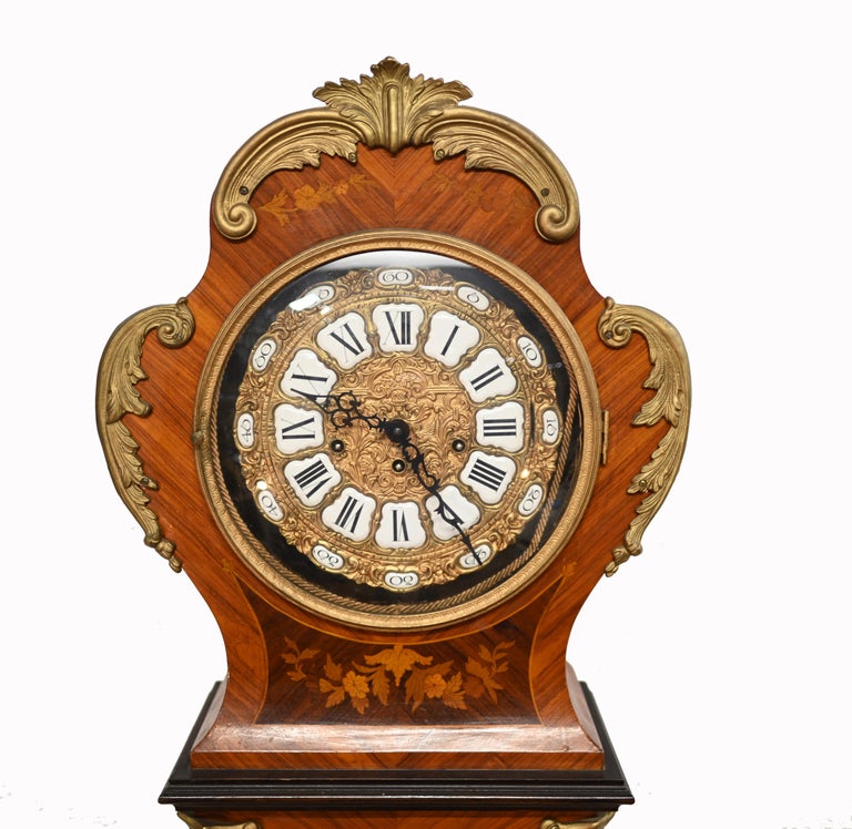 Antique French Grandfather Clock Floral Inlay 1930 For Sale at 1stDibs