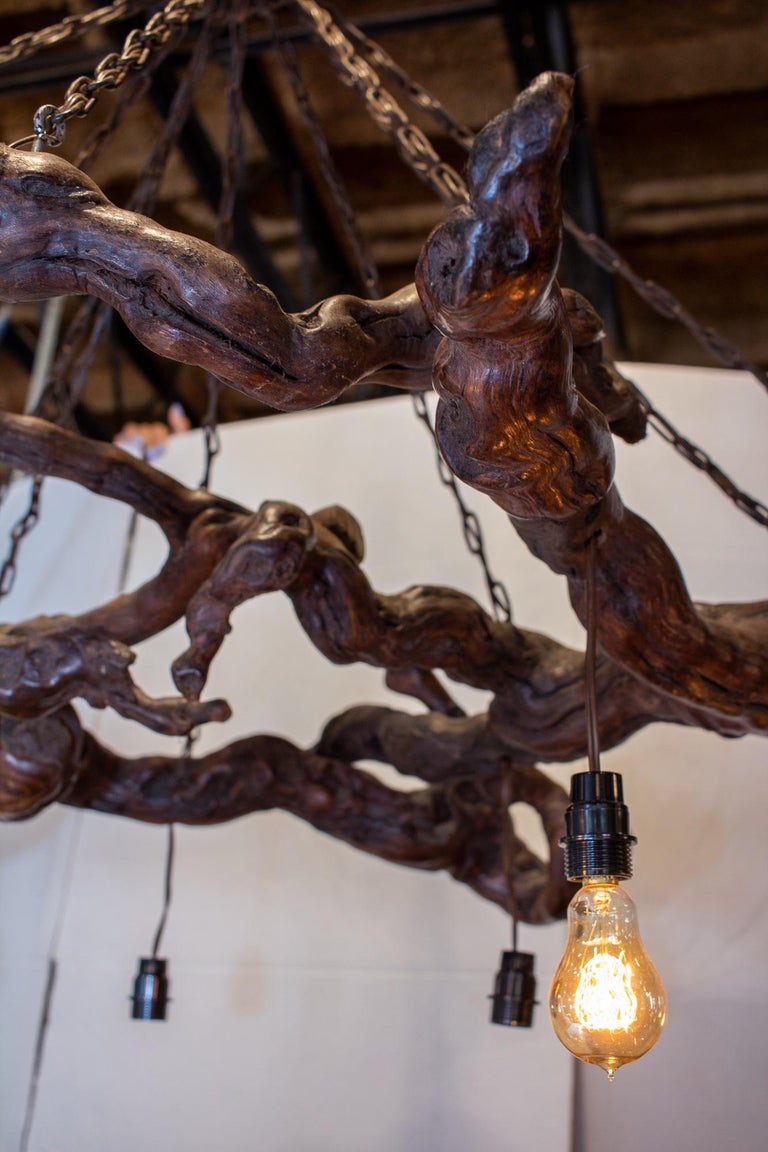 Antique French Grapevine and Chain Chandelier with Edison Bulbs at 1stDibs