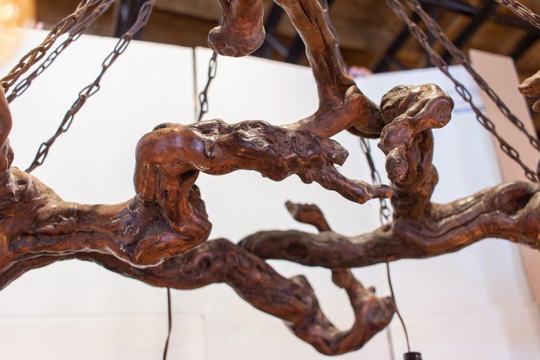 Antique French Grapevine and Chain Chandelier with Edison Bulbs at 1stDibs