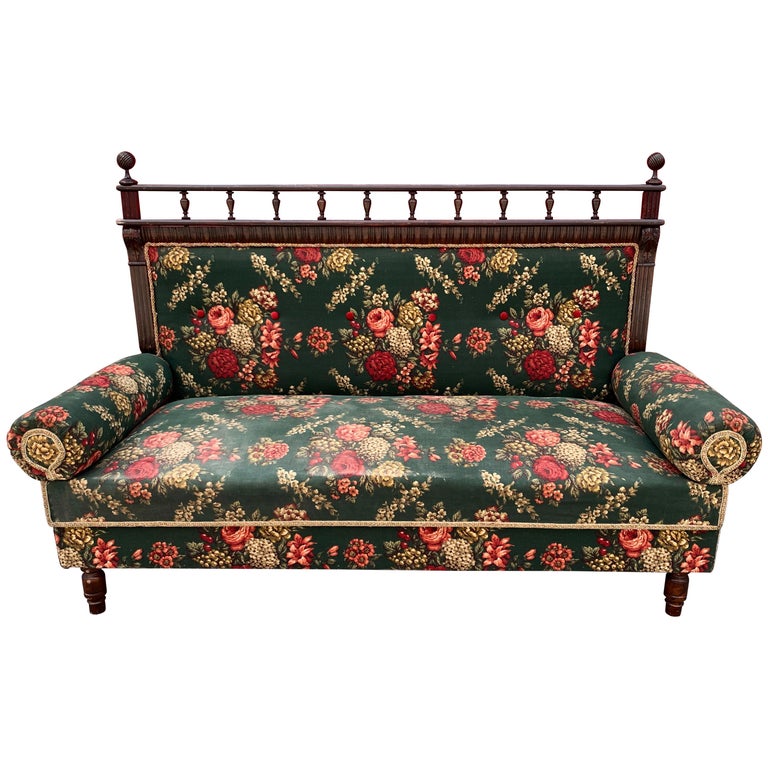 Antique French Green Floral Settee For Sale at 1stDibs | green floral sofa