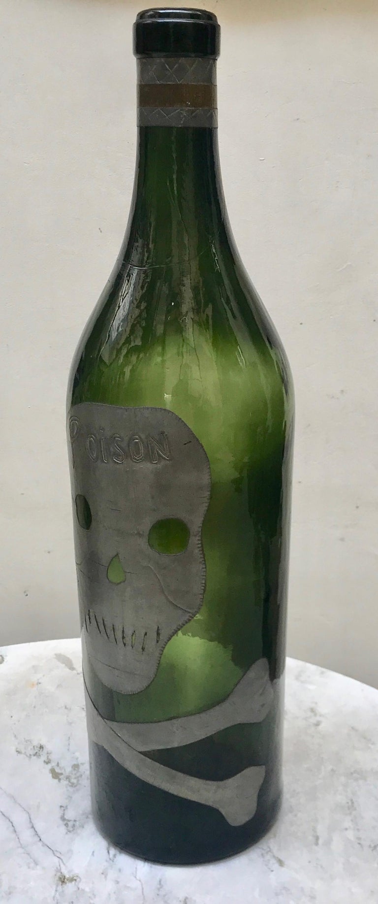 Antique French Green Glass Skull and Crossbones Poison Bottle For Sale ...