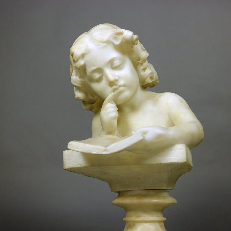 French Hand Carved Volterra Alabaster Portrait Sculpture Signed, circa ...