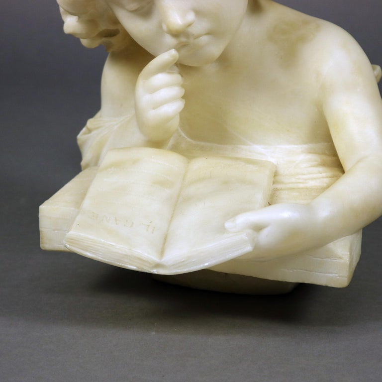 French Hand Carved Volterra Alabaster Portrait Sculpture Signed, circa ...