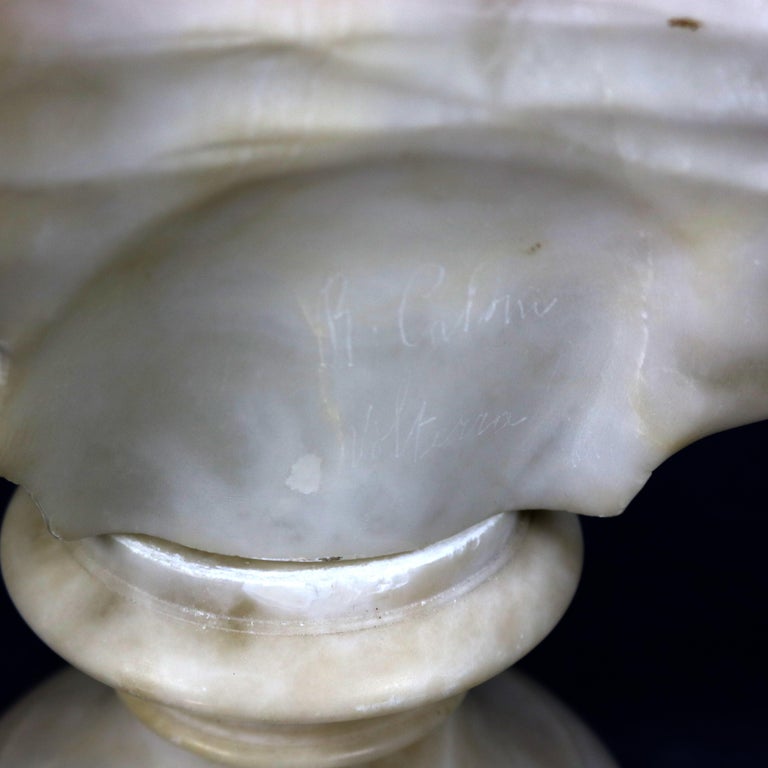 French Hand Carved Volterra Alabaster Portrait Sculpture Signed, circa ...