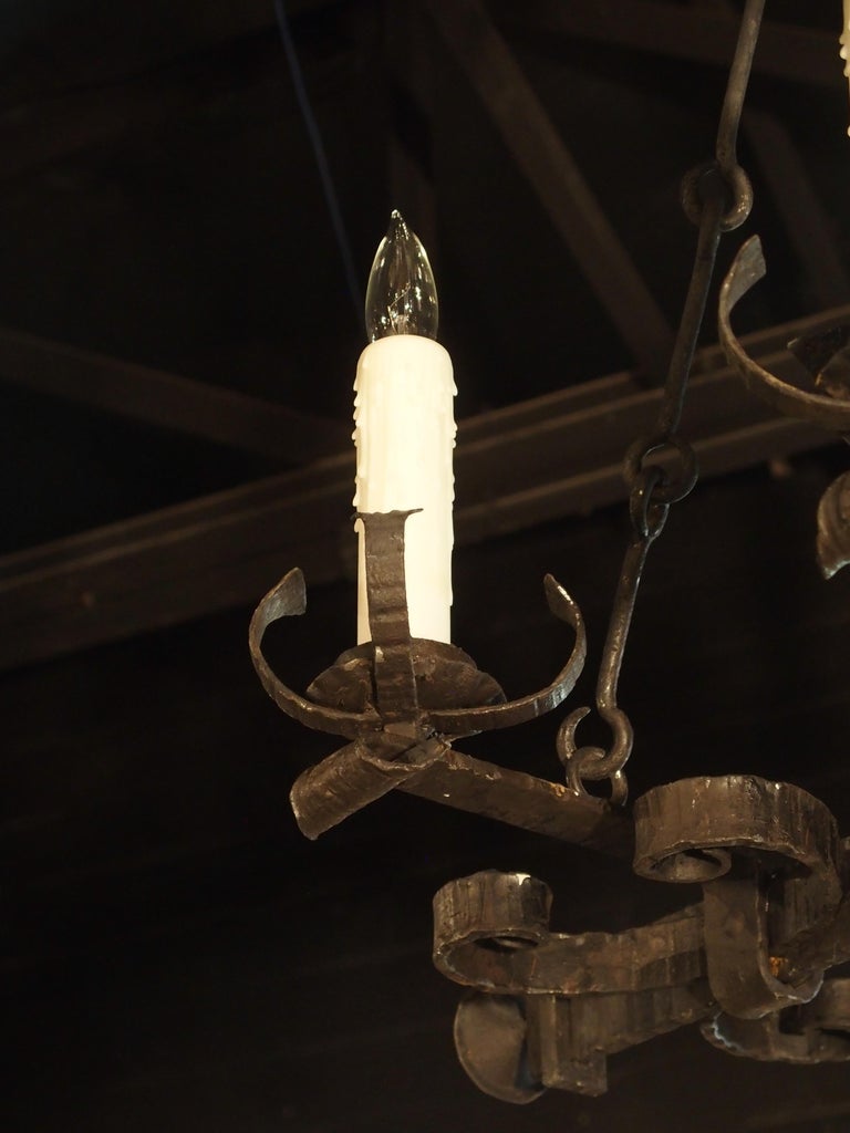 Antique French, Hand Forged, Six-Light Iron Chandelier at 1stDibs