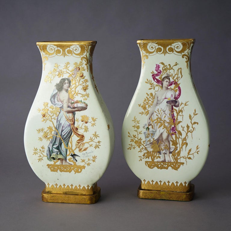 Antique French Hand Painted and Gilt Decorated Porcelain Vases, Signed ...