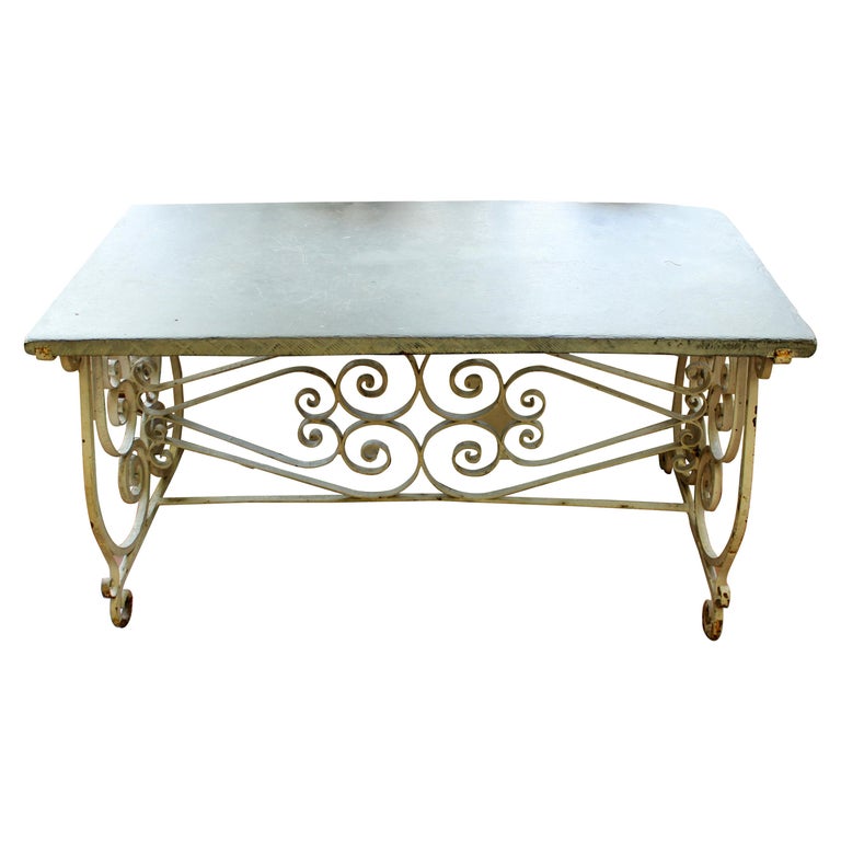 Antique French Hand Wrought Iron and Slate Top Garden or Pastry Table ...