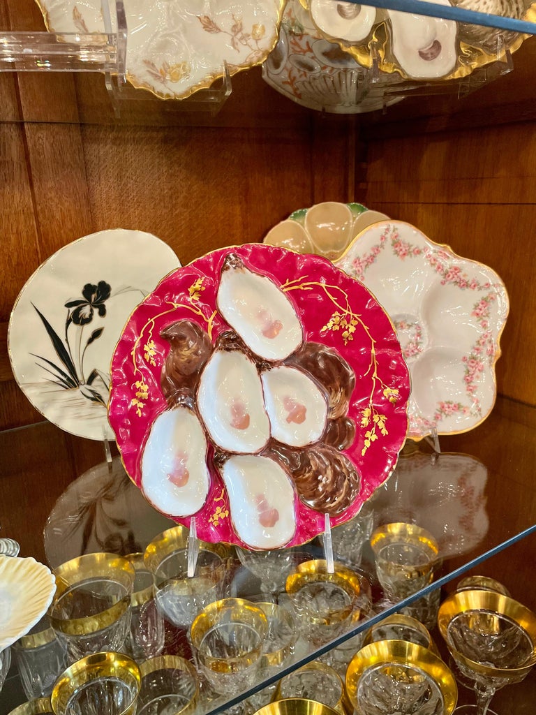 Antique French Haviland Limoges Red Porcelain Turkey Pattern Oyster ...