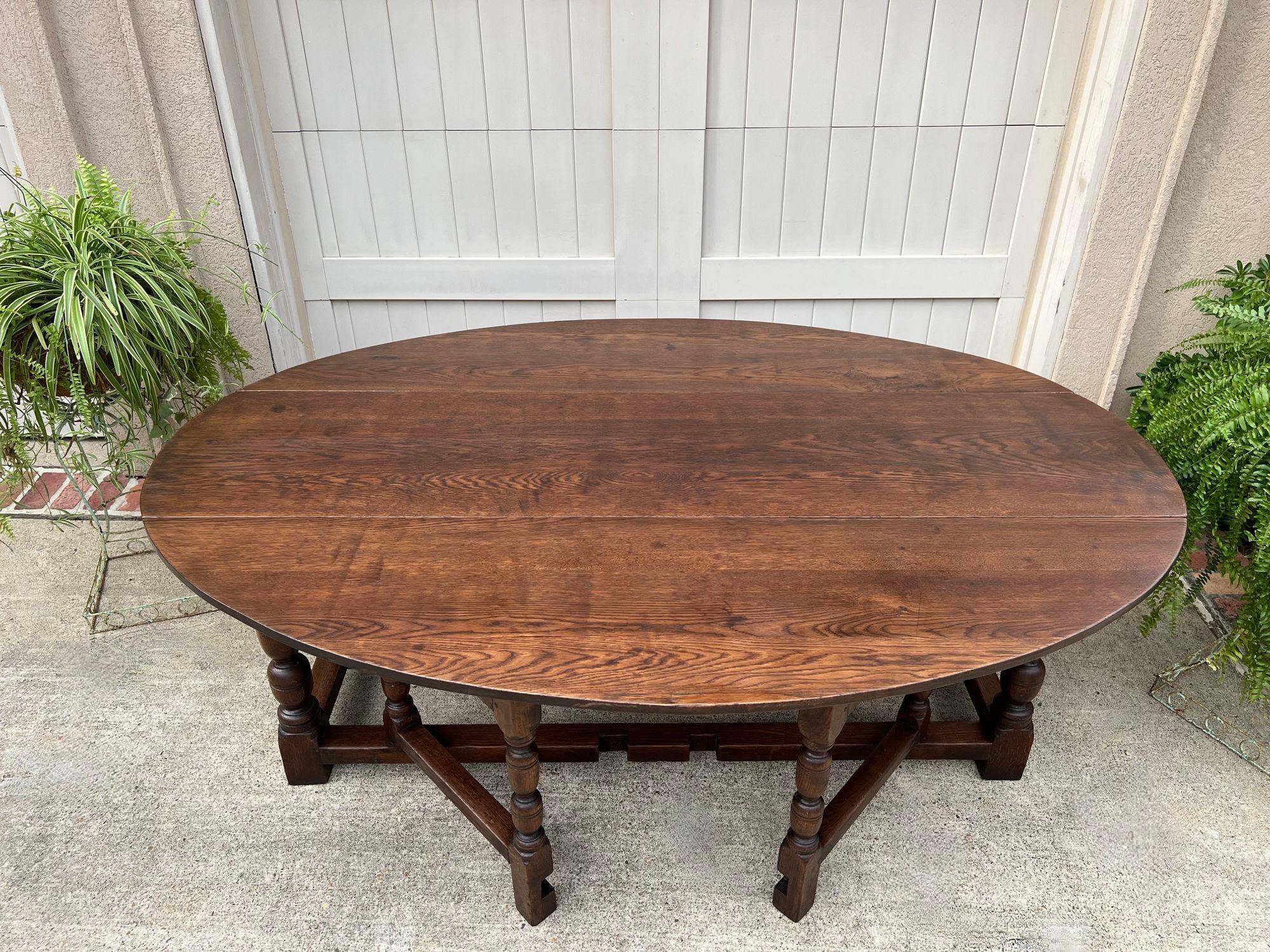 Antique French Hunt Wake Dining Table Oak Drop Leaf Gate Leg HUGE ...