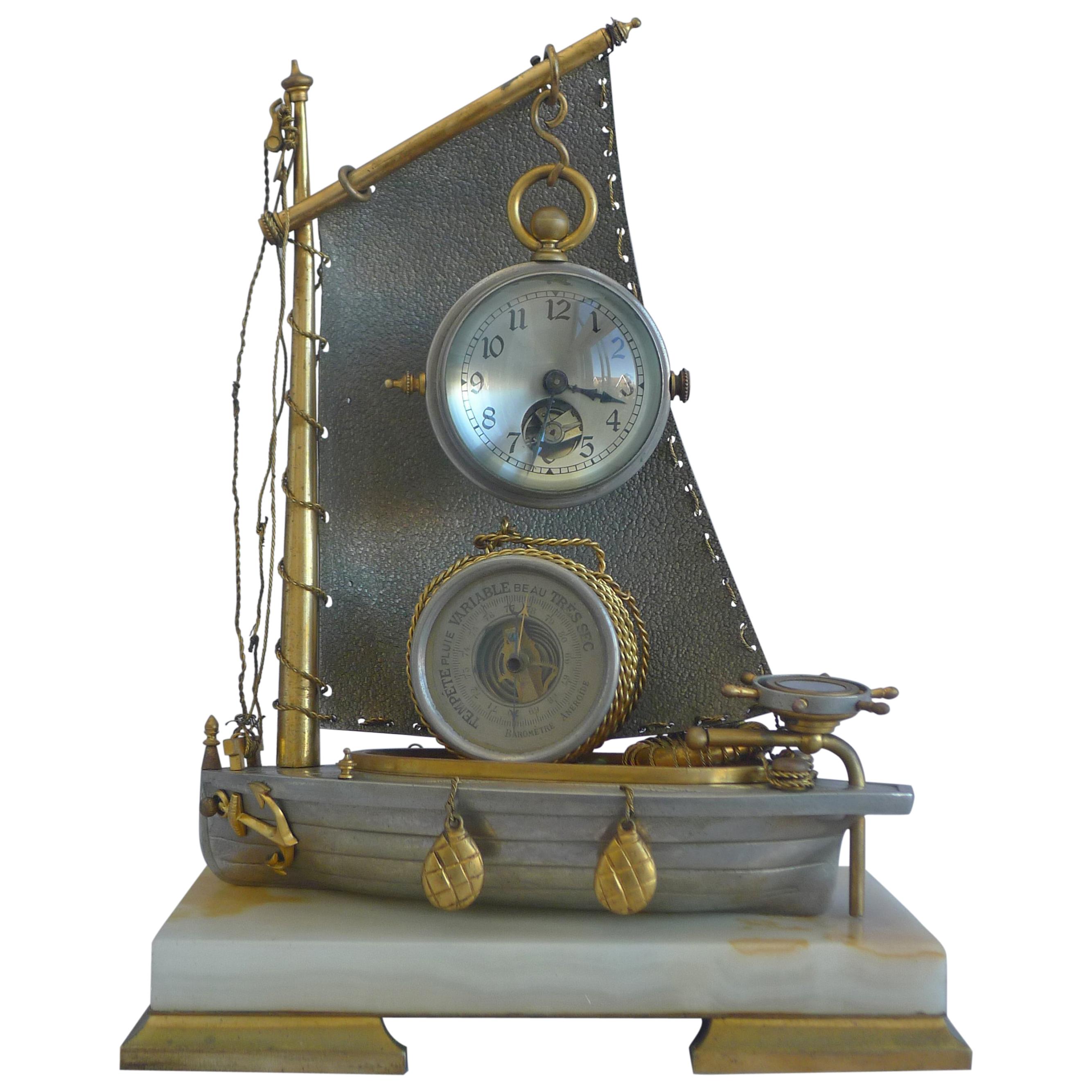 Antique French Industrial Sailboat Compendium Clock For Sale at 1stDibs