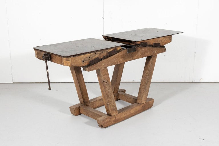 Antique French Industrial Workbench with Iron Top at 1stDibs