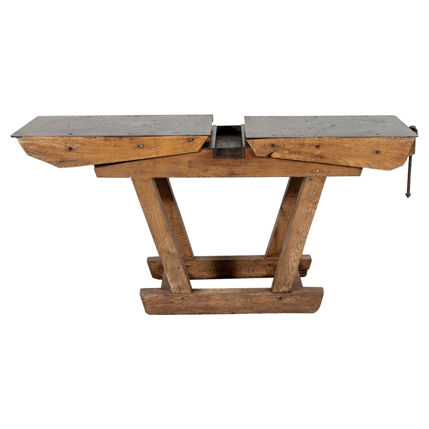 Antique French Industrial Workbench with Iron Top at 1stDibs
