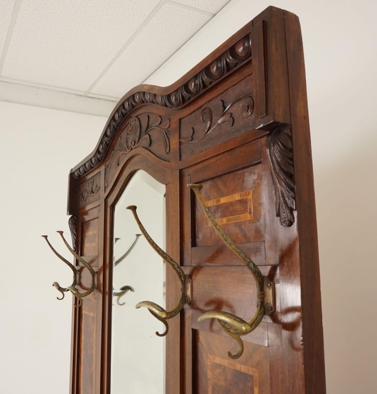 Antique French Inlaid Hall Stand, Walnut Hall Tree, Coat Rack, France ...