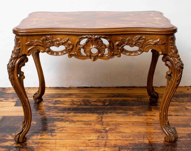 Antique French Inlaid Tea Table with Removable Tray For Sale at 1stDibs