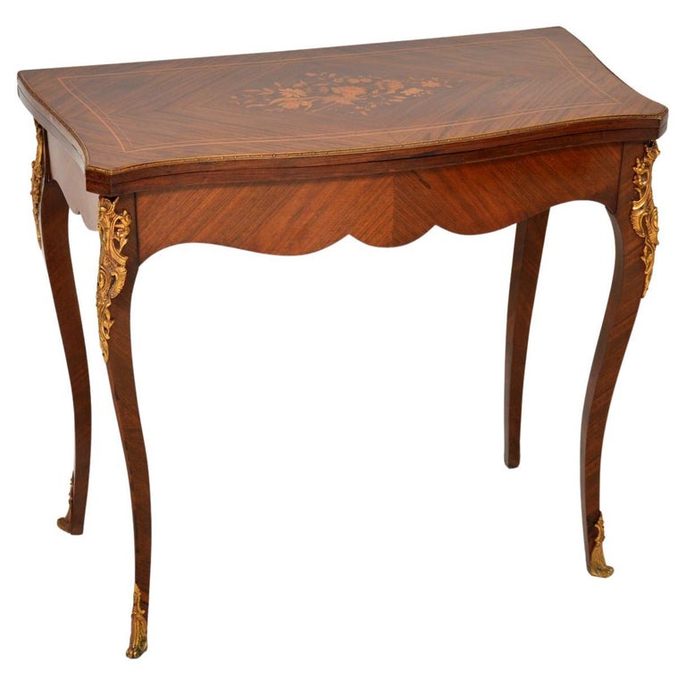Antique French Inlaid Wood Card Table at 1stDibs